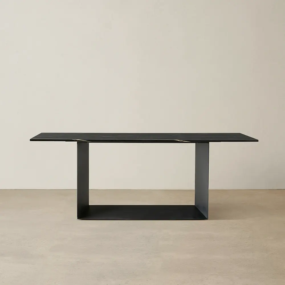 Isla Black Marble Console Table - Black Metal Legs