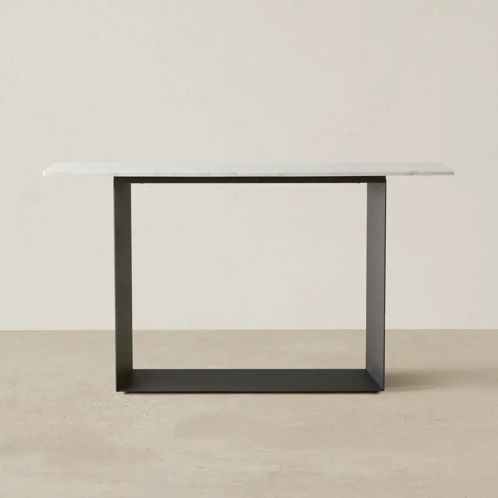 Isla Natural White Marble Dining Table - Black Metal Legs