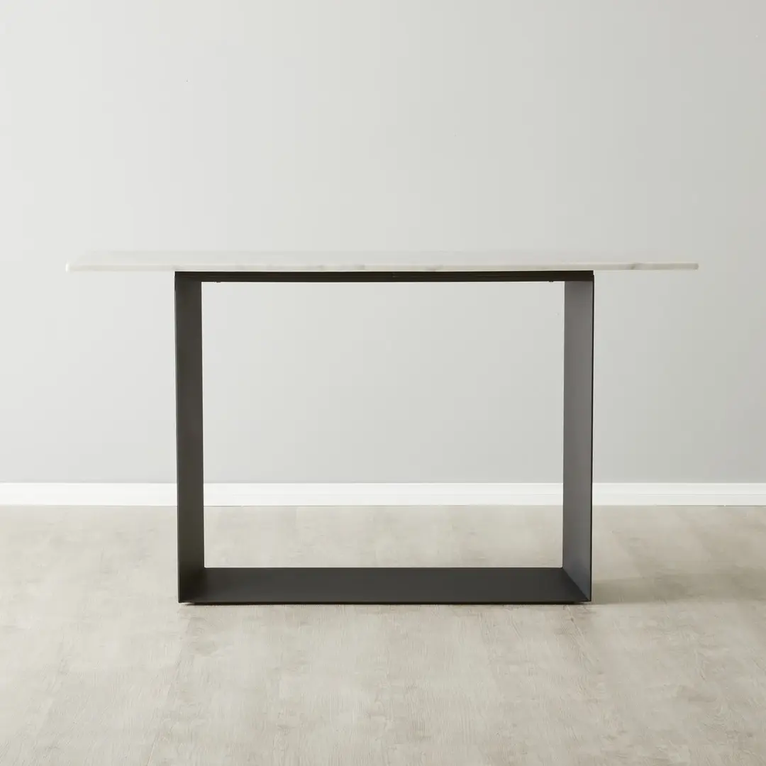 Isla Natural White Marble Dining Table - Black Metal Legs