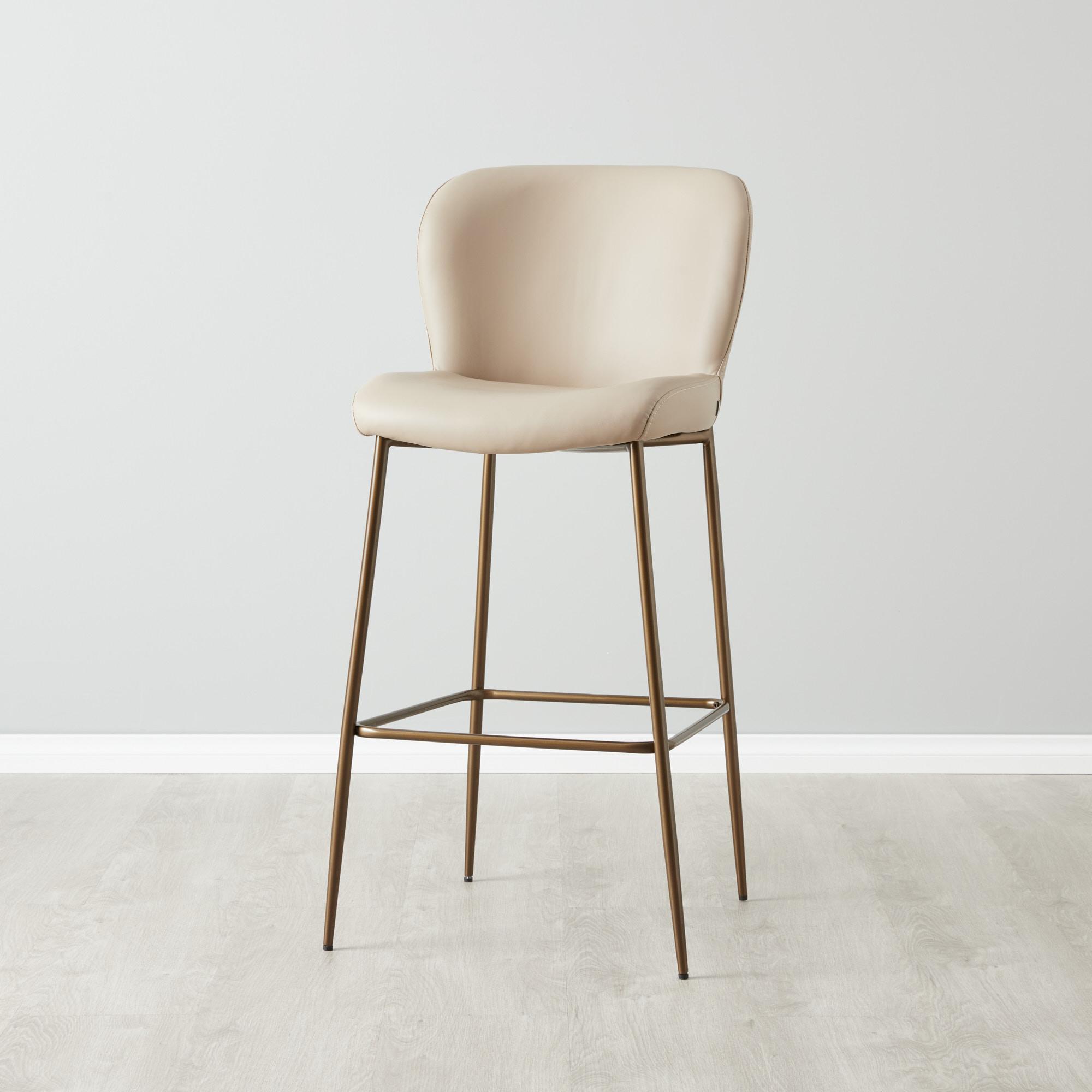 Hailey Sand Beige Vegan Leather Dining Chair - Bronze Legs