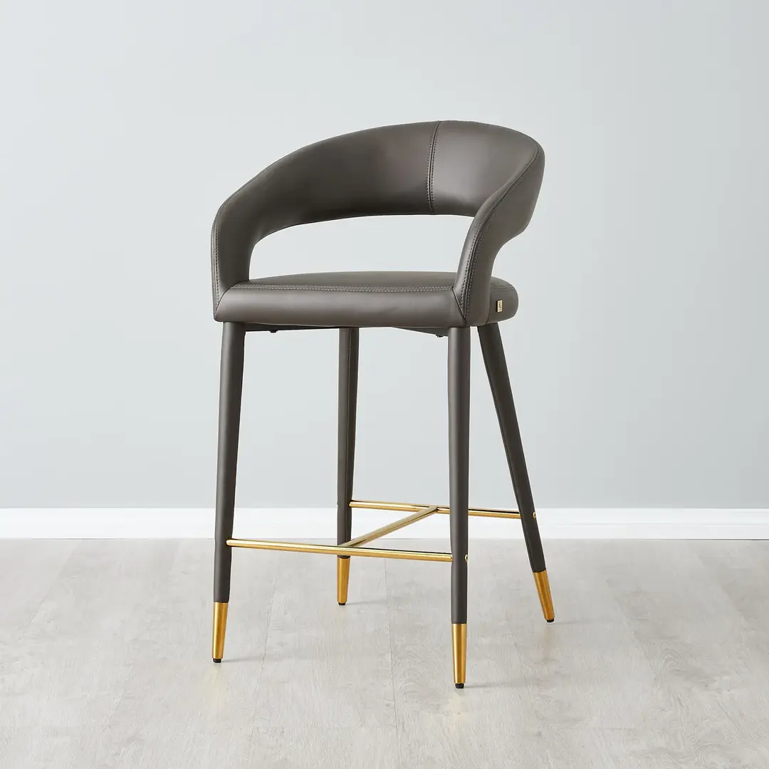 Moulin Smoke Grey Vegan Leather Bar Stool - Polished Gold Legs