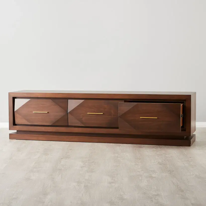 Xandra Dark Walnut Veneer Entertainment Unit-Brass Handles | Koala Living