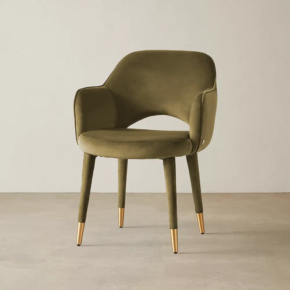 Arya II Olive Green Velvet 67cm Counter Stool - Brushed Gold Metal Legs ...