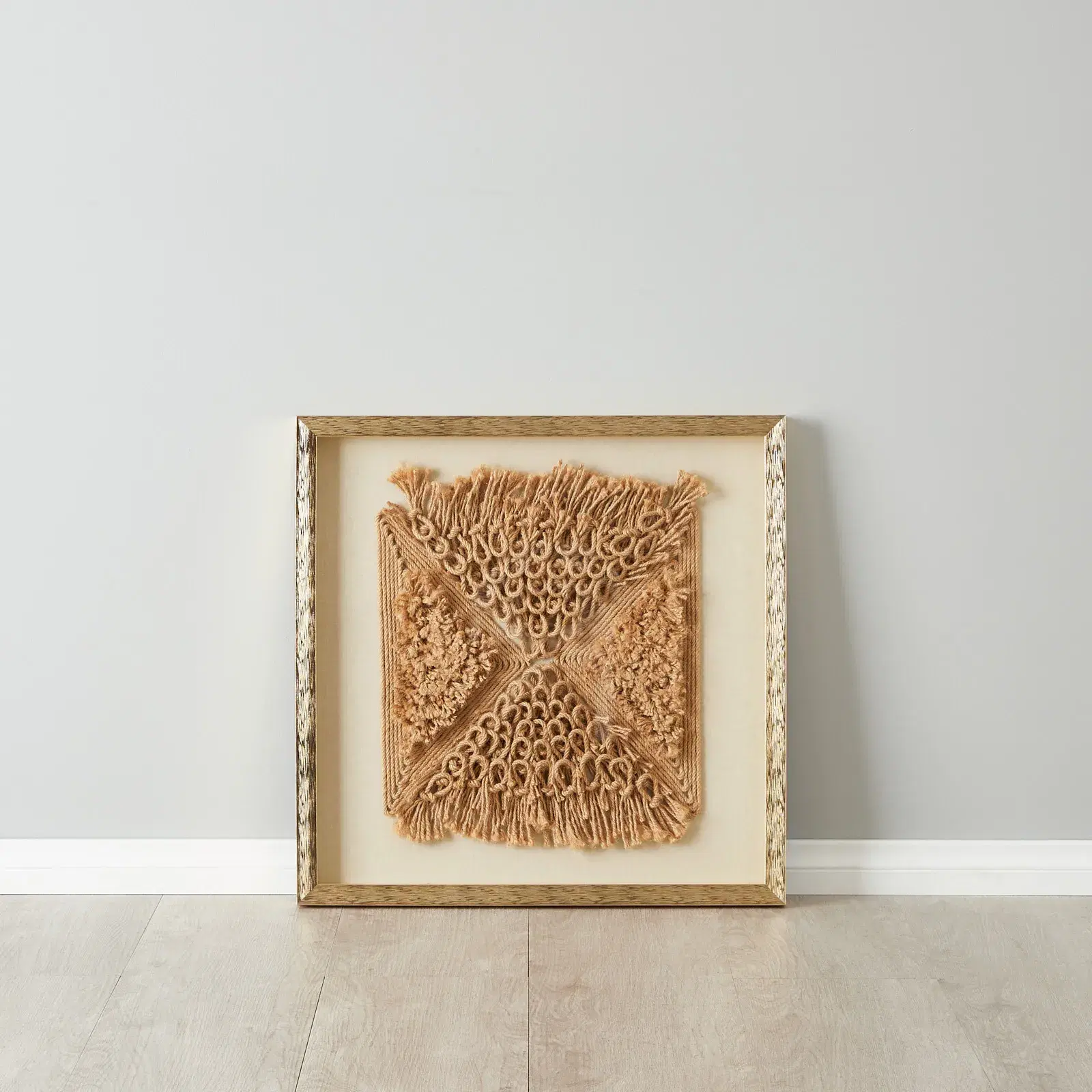 Quadrate Hemp Rope Shadow Box with Golden Frame