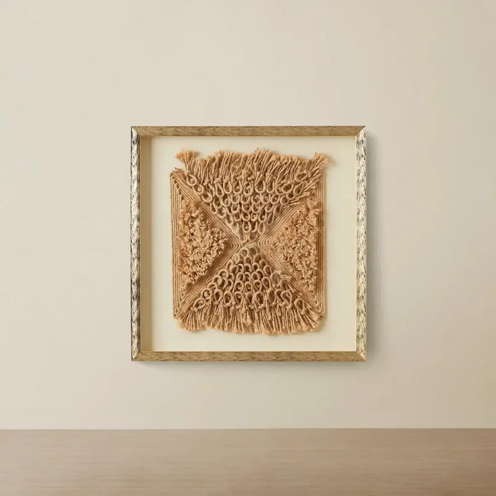 Quadrate Hemp Rope Shadow Box with Golden Frame