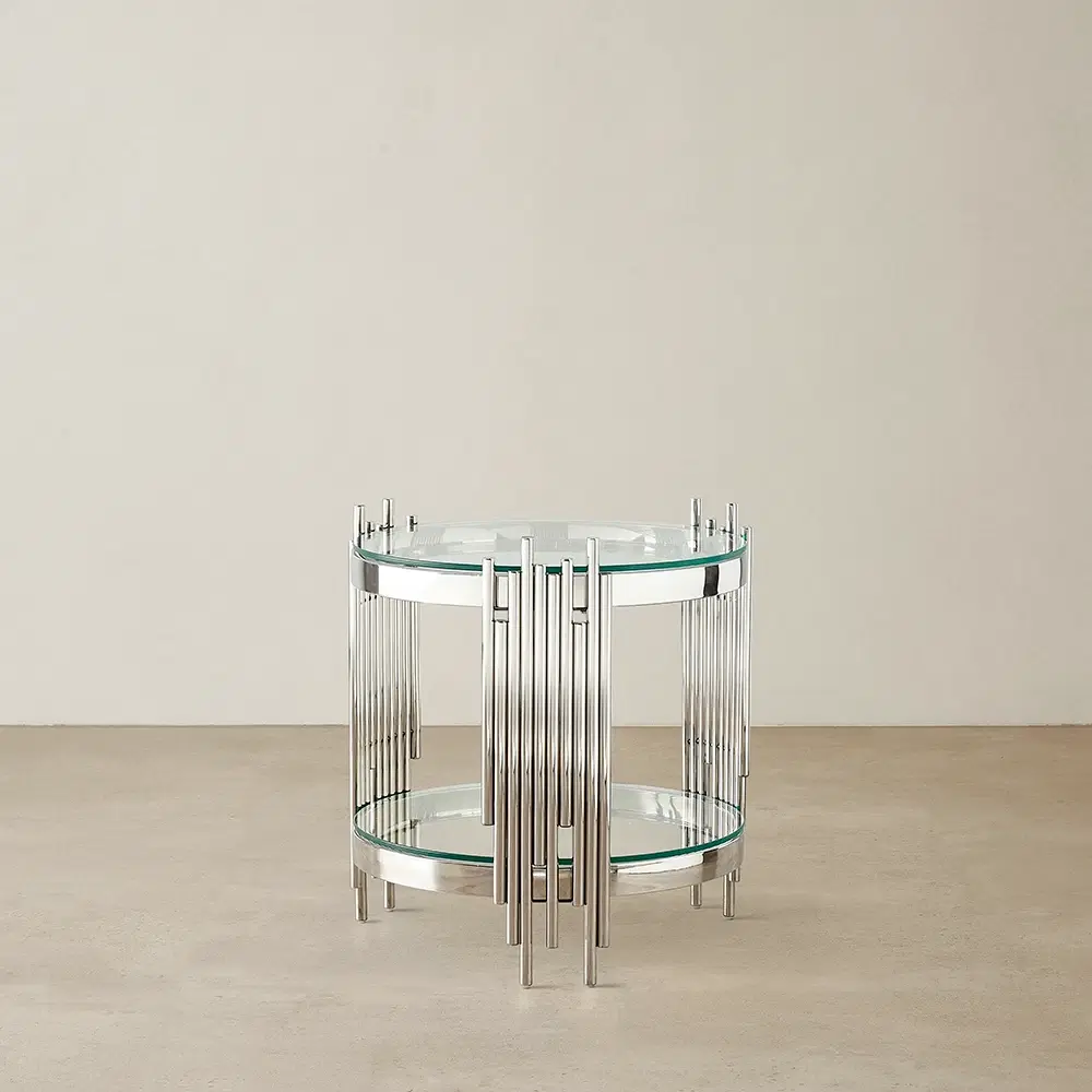Lindsay Polished Stainless Steel Round Coffee Table - Clear Glass Top ...