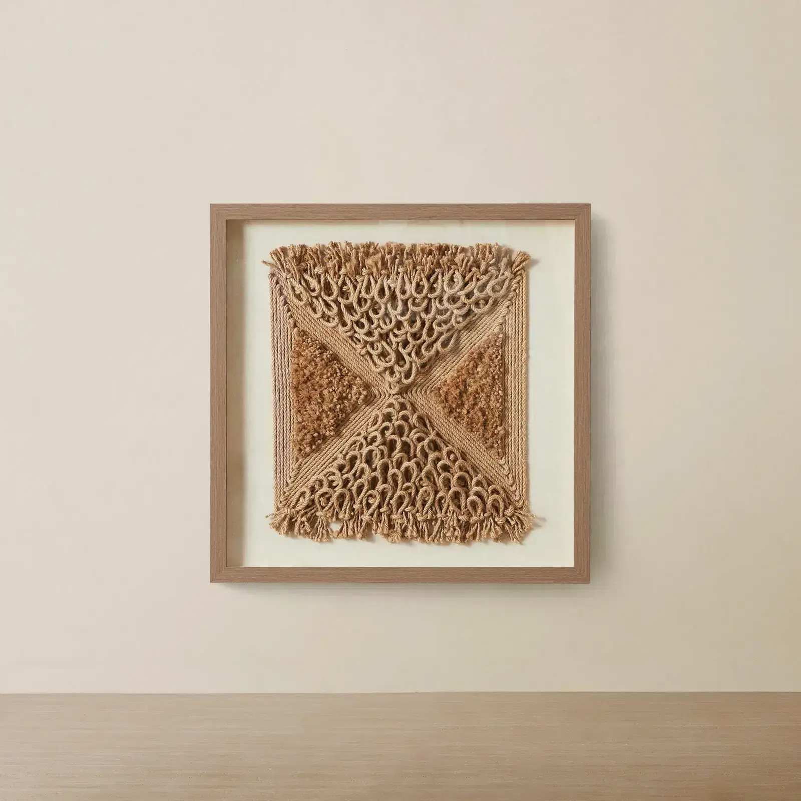 Quadrate Hemp Rope Shadow Box with Light Brown Frame