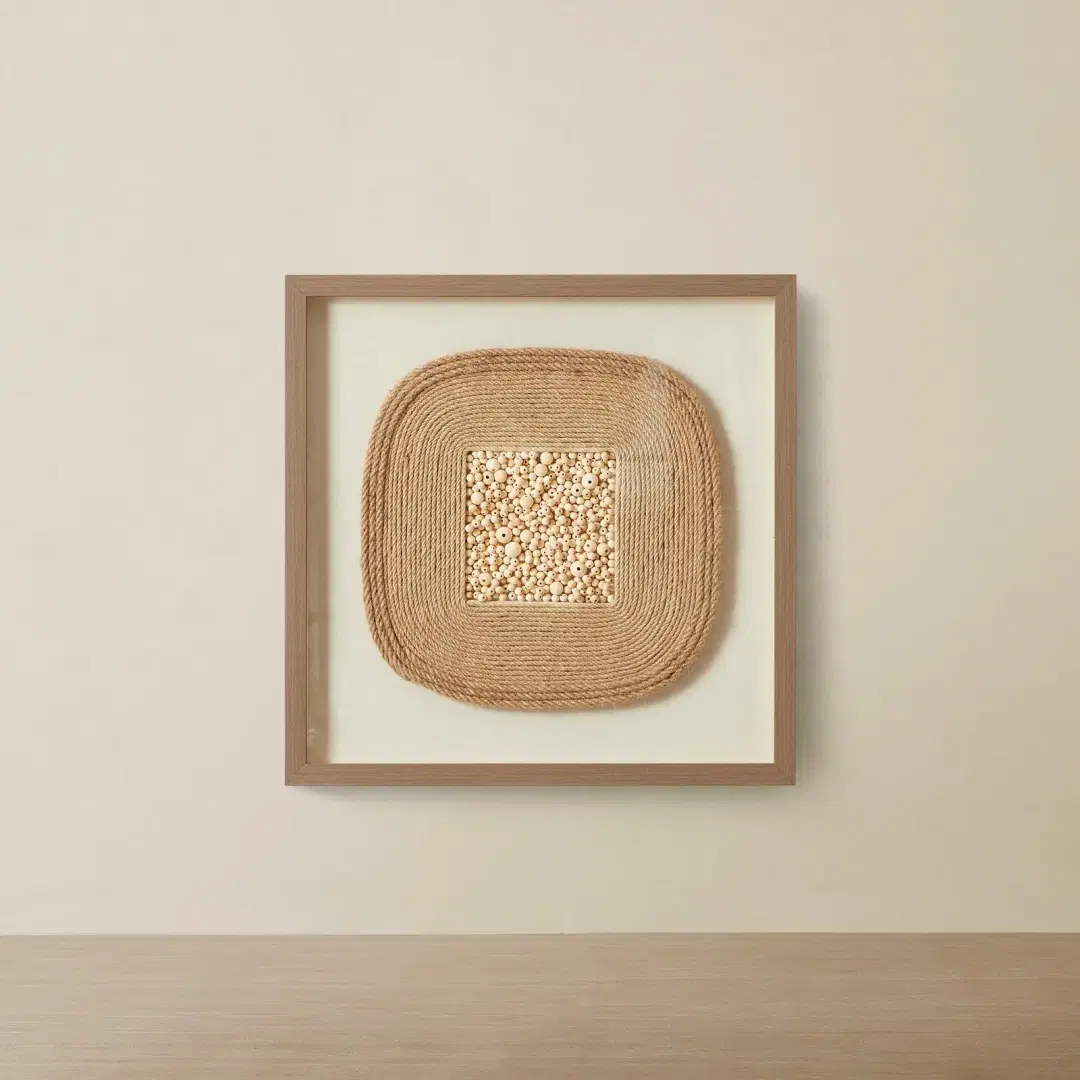Quadrate Hemp Rope Shadow Box with Light Brown Frame