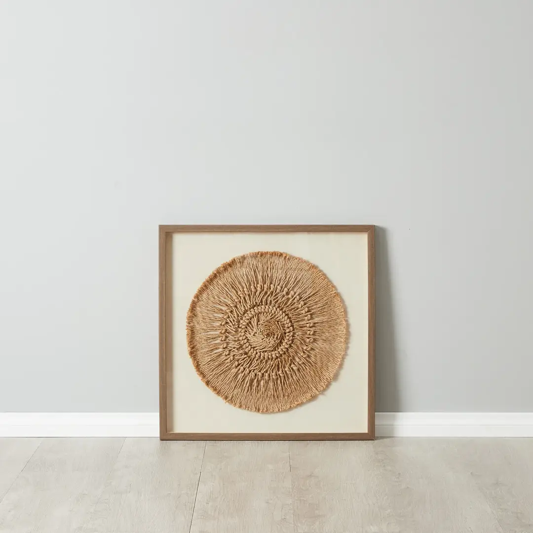 Feather Shadow Box with Light Brown Frame