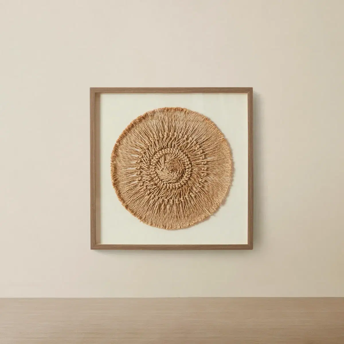 Quadrate Hemp Rope Shadow Box with Light Brown Frame