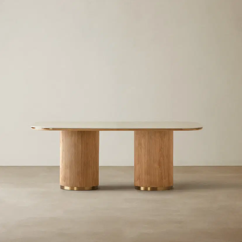 San Pierre Light Brown Ash Veneer Dining Table - Single Leg ...