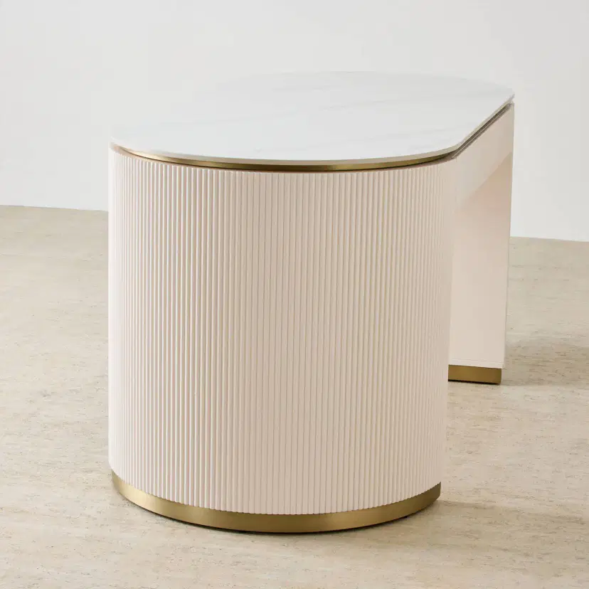 Archie Cream Wooden Study Desk with White Sintered Stone Top | Koala Living